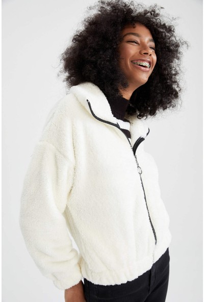 DeFacto Relax Fit Balıkçı Yaka Uzun Kollu Pelüş Hırka X4860AZ21CW