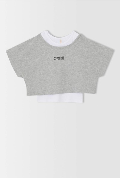 Defacto Kız Çocuk Slogan Baskılı 2'li Atlet Ve Tişört Takımı V2485A621HS