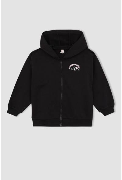 DeFacto Kız Çocuk Kapüşonlu Slogan Baskılı Hırka X0447A622SP
