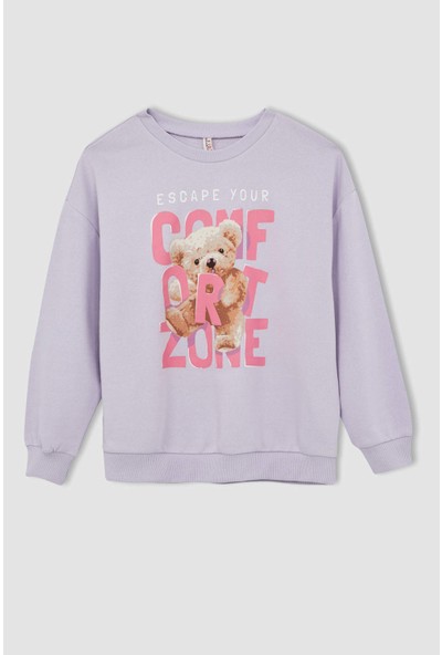 DeFacto Kız Çocuk Regular Fit Bisiklet Yaka Ayıcık Baskılı Sweatshirt W7103A622SP