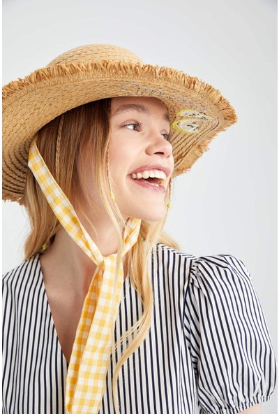 DeFacto Kadın Kloş Pötikareli Bağlama Detaylı Hasır Şapka W7199AZ22SM