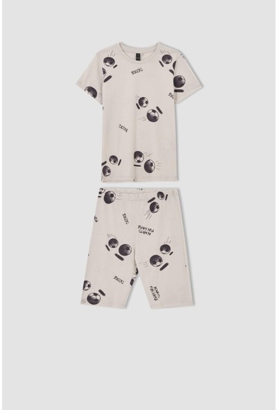 Defacto Erkek Çocuj Futbol Topu Desenli Kısa Kollu Pijama Takımı V1145A621HS