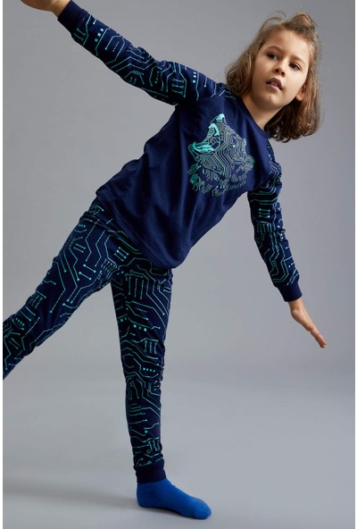 DeFacto Erkek Çocuk Ayı Baskılı Pamuklu Uzun Kollu Pijama Takım T5294A6NS DeFacto Erkek Çocuk Ayı Baskılı Pamuklu Uzun Kollu Pijama Takım T5294A6NS