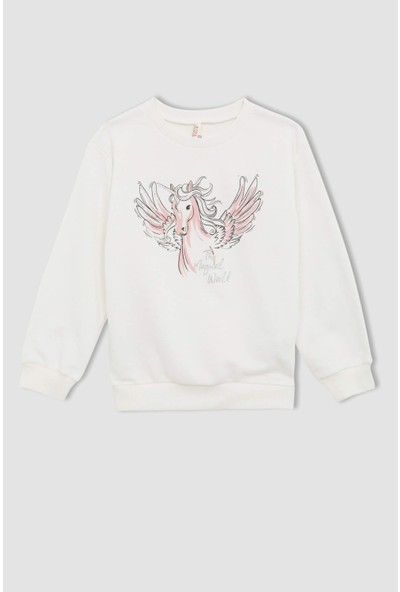 DeFacto Kız Çocuk Bisiklet Yaka Unicorn Baskılı Sweatshirt W9529A622SP