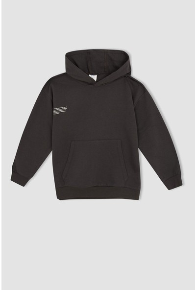 DeFacto Erkek Çocuk Oversize Fit Basic Kapüşonlu Baskılı Sweatshirt W6859A622SP DeFacto Erkek Çocuk Oversize Fit Basic Kapüşonlu Baskılı Sweatshirt W6859A622SP
