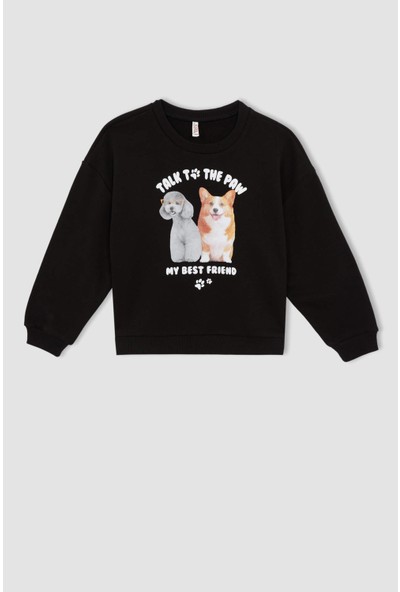 DeFacto Kız Çocuk Regular Fit  Bisiklet Yaka Baskılı Sweatshirt W6678A622SP