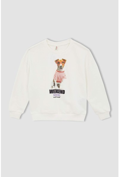 DeFacto Kız Çocuk Regular Fit  Bisiklet Yaka Baskılı Sweatshirt W6678A622SP