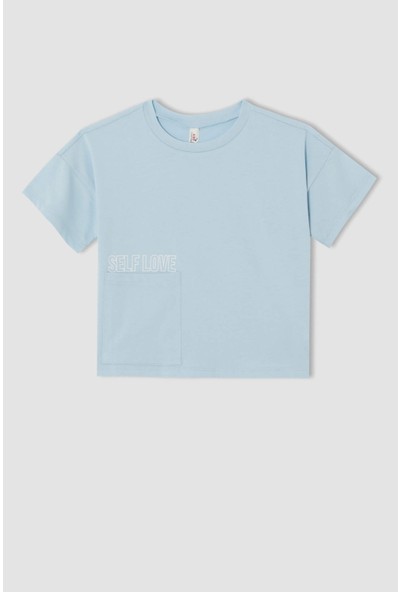 DeFacto Kız Çocuk Yazı Baskılı Crop Kısa Kollu Tişört T4879A621SP