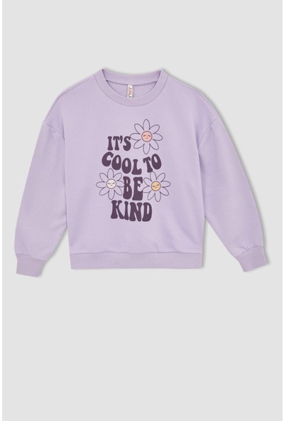 DeFacto Kız Çocuk Regular Fit Bisiklet Yaka Çiçek Baskılı Sweatshirt W6690A622SP