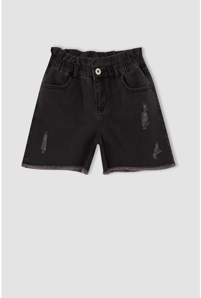 Defacto Kız Çocuk Mom Fit Yırtık Detaylı jean Şort V1936A621HS