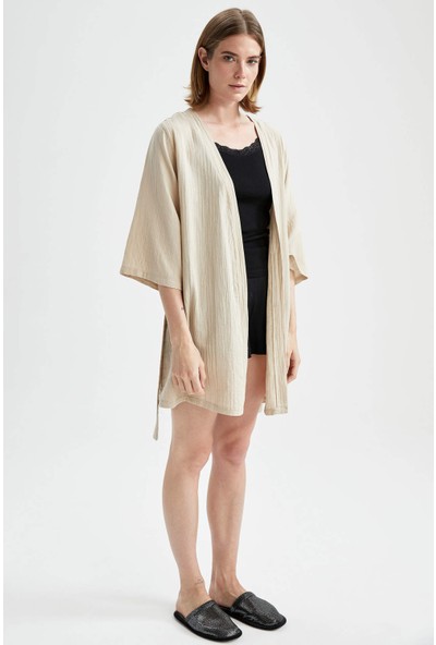 DeFacto Basic Kuşaklı Pamuklu Yazlık Kimono U2864Az21Hs DeFacto Basic Kuşaklı Pamuklu Yazlık Kimono U2864Az21Hs