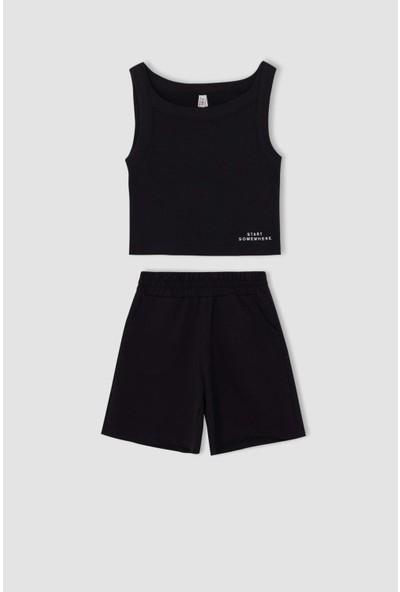 Defacto Kız Çocuk Yazı Baskılı Atlet Ve Şort Takımı V2487A621HS