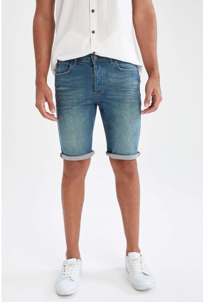 DeFacto Skinny Fit Yırtık Detaylı Jean Bermuda Şort U3230AZ21HS