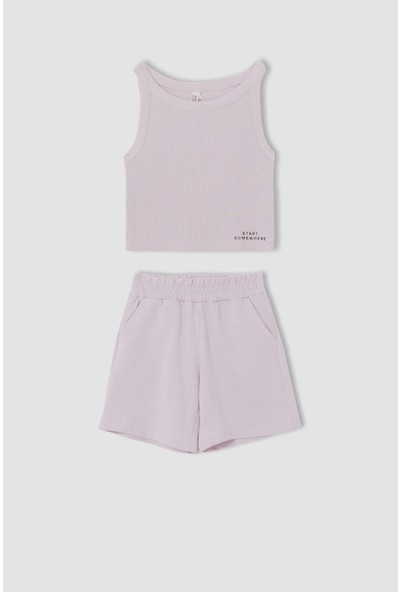 Defacto Kız Çocuk Yazı Baskılı Atlet Ve Şort Takımı V2487A621HS