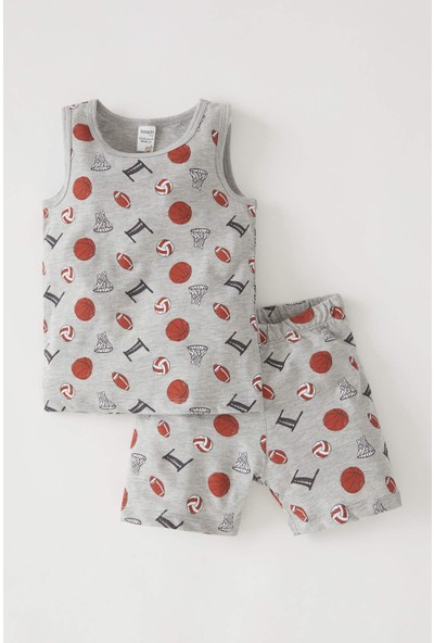 Defacto Erkek Bebek Desenli Kısa Kollu Pamuklu Pijama Takımı V6395A221HS