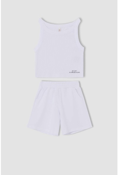 DeFacto Kız Çocuk Yazı Baskılı Atlet Ve Şort Takımı V2487A621HS