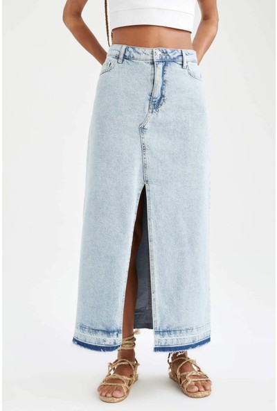 Defacto Ön Yırtmaçlı Maxi Jean Etek V5732AZ21HS