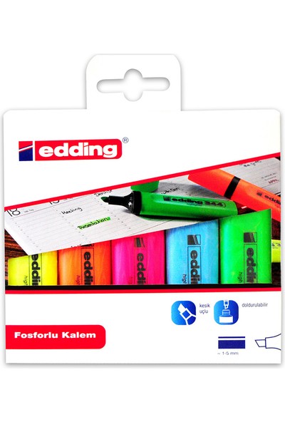 Cassa Edding 5 Renk Fosforlu Kalem Cassa Edding 5 Renk Fosforlu Kalem