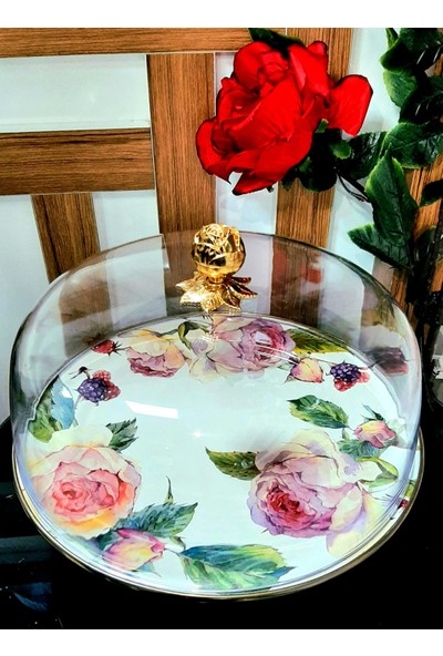 Miss Betty Gül Deluxe 30 cm Ayaklı Kek Fanusu-Yeni