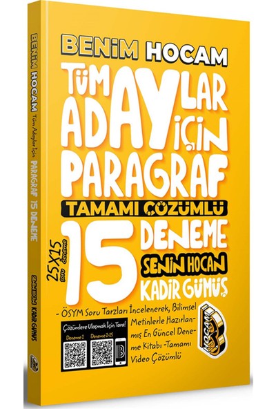 Benim Hocam Yayınları 2022 Tüm Adaylar Için Paragraf Tamamı Çözümlü 15 Deneme Benim Hocam Yayınları 2022 Tüm Adaylar Için Paragraf Tamamı Çözümlü 15 Deneme