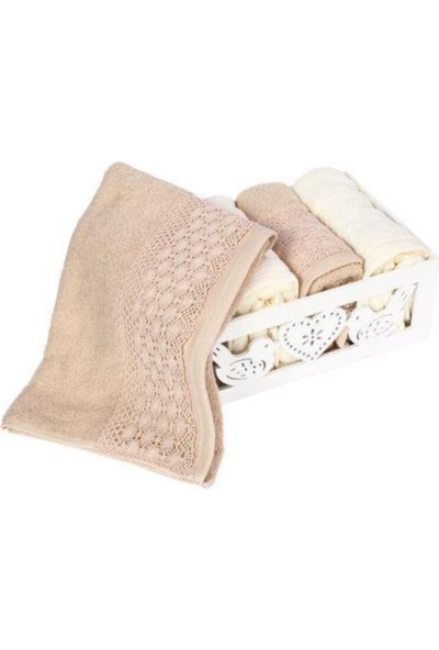 Özdilek 4 Adet Güpürlü El-Yüz Havlusu (50X90)-HAZEL Bej+Krem