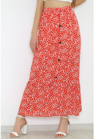 İsunstore Düğmeli Etek Kırmızıçiçekli - 9201.701.