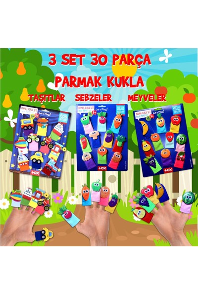 Tox 3 Set - 30 Parça Tox Taşıtlar, Meyveler ve Sebzeler Parmak Kukla T181 T104 T105 Tox 3 Set - 30 Parça Tox Taşıtlar, Meyveler ve Sebzeler Parmak Kukla T181 T104 T105