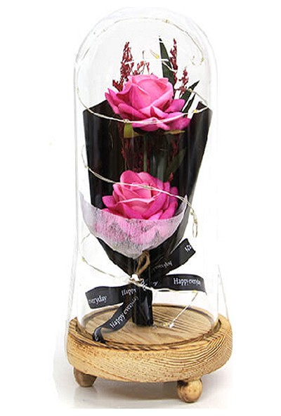 Beydebazaar Işıklı Fanus Pembe Gül Beydebazaar Işıklı Fanus Pembe Gül