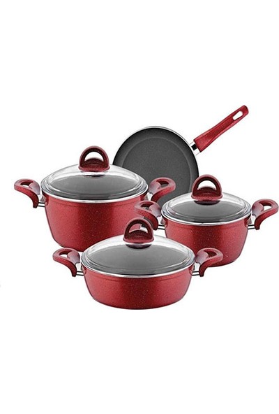 Sıla Elegance Granit Tencere Seti 7 Parça Kırmızı Sıla Elegance Granit Tencere Seti 7 Parça Kırmızı
