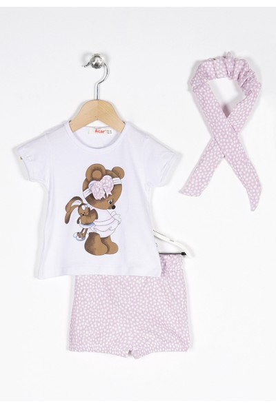 Zepkids Kız Çocuk Ayıcık Baskılı Bandanalı Şortlu Takım 1-4 Yaş