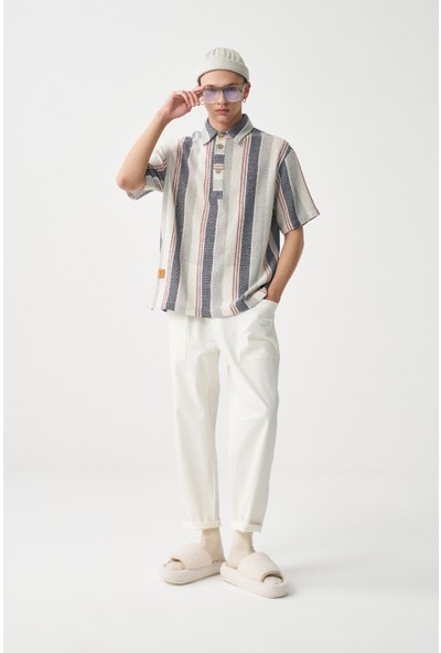 King Brich Regular Fit Kalıp Çizgili Keten Gömlek King Brich Regular Fit Kalıp Çizgili Keten Gömlek