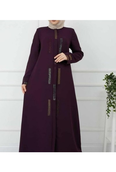 Hacer Taş Işlemeli Medine Ipeği Büyük Beden Kadın Ferace
