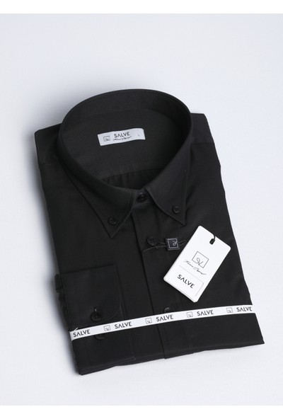 Salve Erkek Kolay Ütülenebilir Slim Fit Siyah Düğmeli Yaka Gömlek 22139