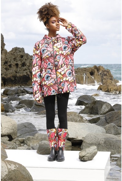 Baskido Baskılı , File Detaylı Rüzgarlık , Yağmurluk (Kiss Me)