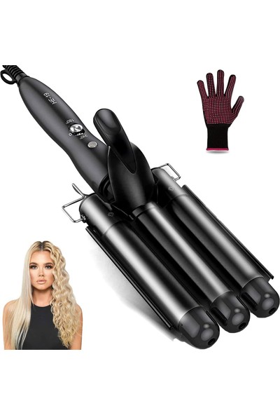 3 Varil 25 mm Saç Maşası Sıcaklığı Ayarlanabilir-Siyah (Yurt Dışından)