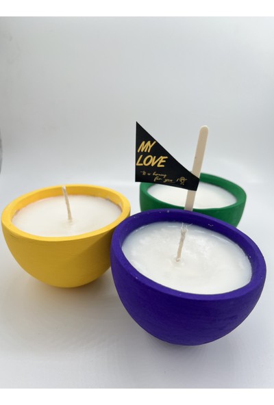 Pera Candle 3’lü Seramik Yeşil-Mor-Sarı Mum