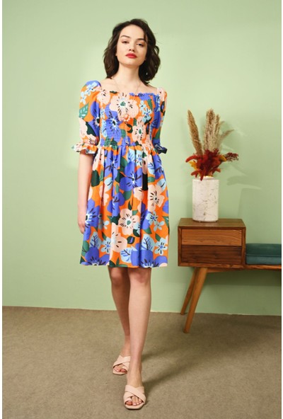 21474-ELBISE Fırfırlı - Çok Renkli 2