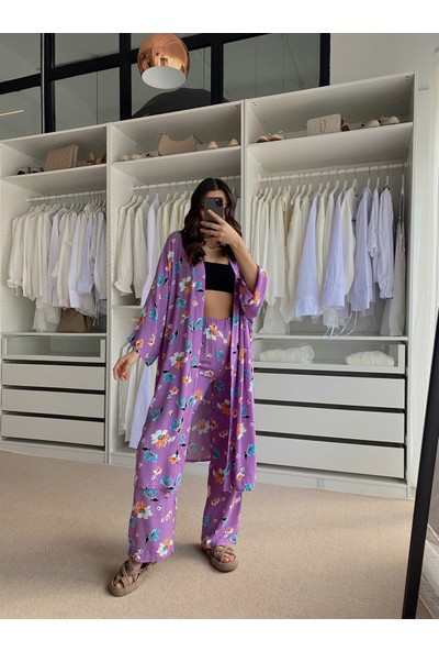 MyLove Çiçek Desenli Kimono Takım Lila MyLove Çiçek Desenli Kimono Takım Lila