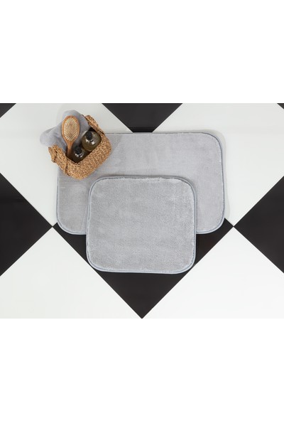 Madame Coco Carol 2'li Banyo Paspası - Gri - 50 x 80 + 45 x 50 cm