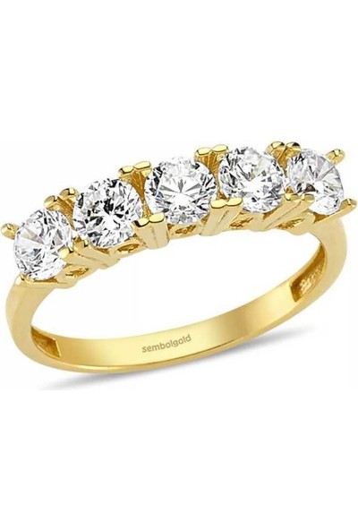 Sembol Gold Sarı Altın 5 Taş Yüzük