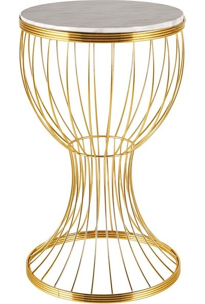 Begüsa Tarz 2 Yönlü Gold Kaplamalı Mermer Desen Sehpa