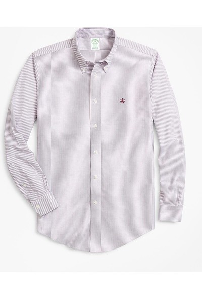 Brooks Brothers Erkek Gri Non-Iron Milano Kesim Spor Gömlek