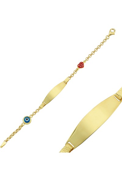 Sembol Gold Altın Künye Çocuk Nazarlı ve Çilekli