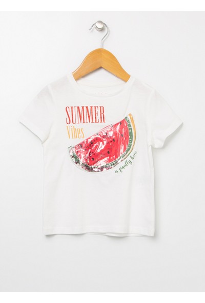 Limon Sumi Girl Ekru Bisiklet Yaka Standart Fit Kiz Çocuk T-Shirt