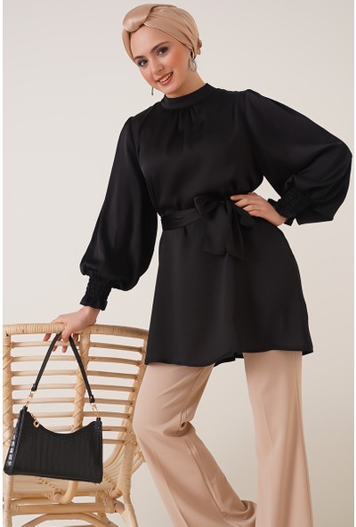 Cng Moda Kol Gipeli Saten Tunik