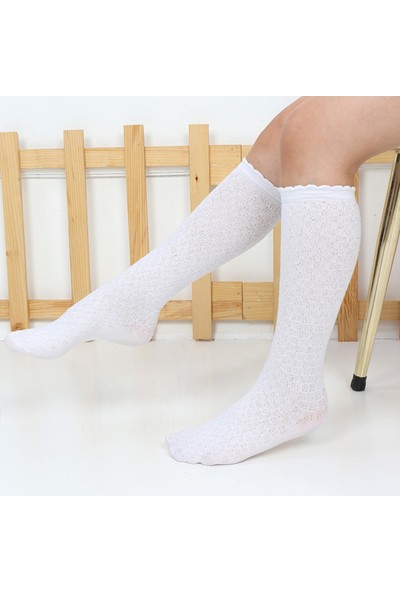 Taşlı Çocuk Beyaz Diz Altı Çorap