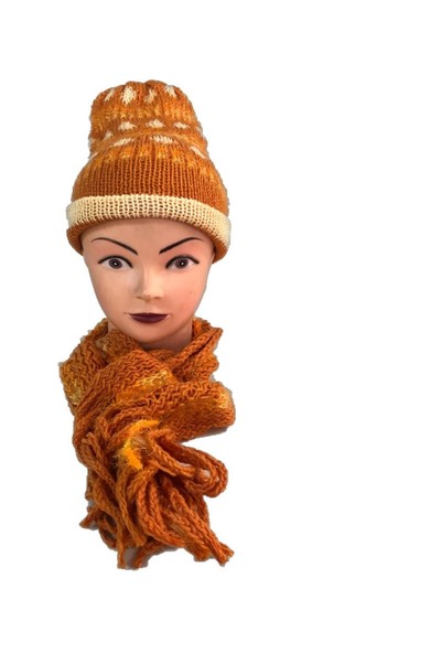 Kadın Örgü Atkı Bere Takım Turuncu Kadın Örgü Atkı Bere Takım Turuncu