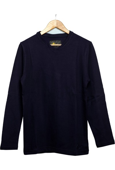 Erkek Lacivert V Yaka Uzun Kollu Sweatshirt