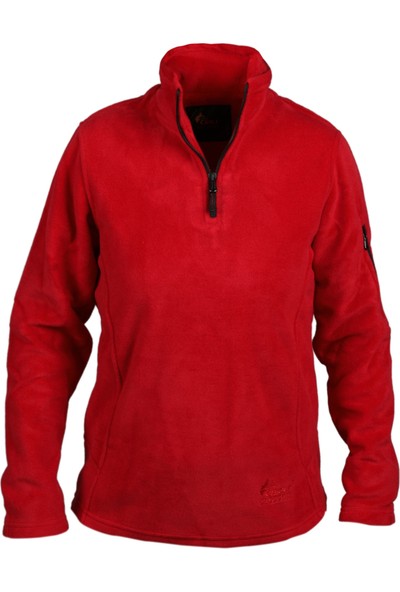 Kadın Kırmızı Yarım Fermuarlı Polar