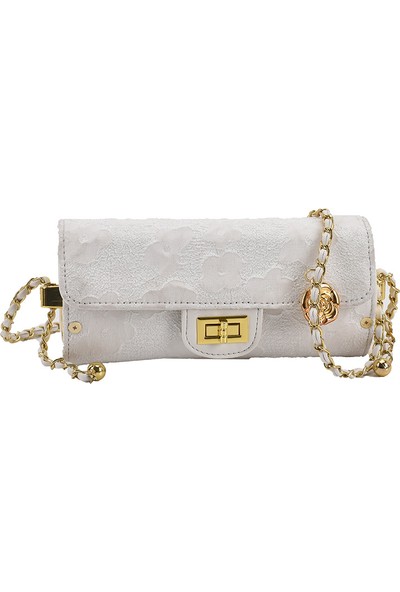 Douler Beyaz Takım Elbise Baget Çanta Bahar Kabartmalı Pu Koltuk Altı Çanta Doku Bir Omuz El Taşıma Küçük Çanta Zincir Çanta (Yurt Dışından)